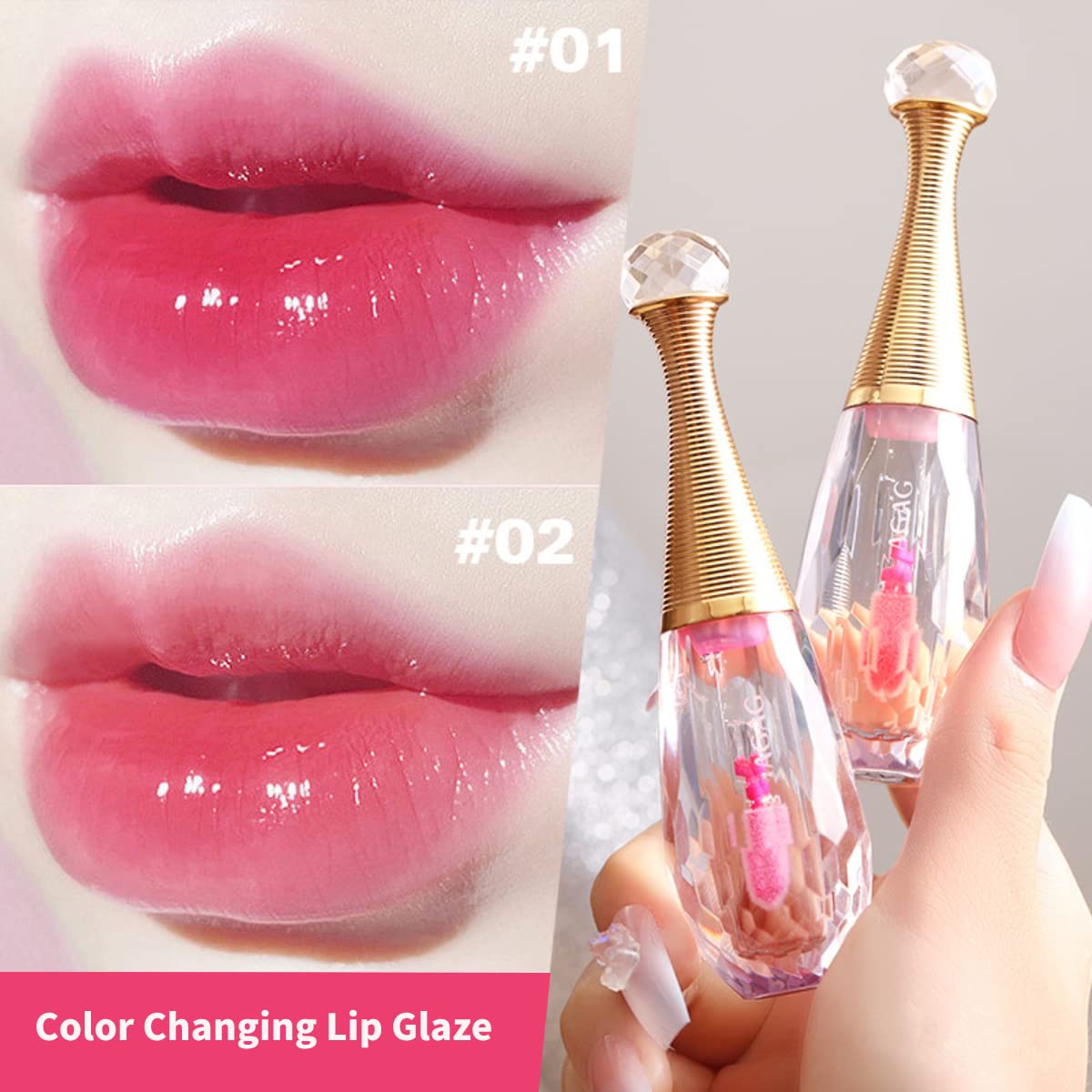 Miaritick 2 Pieces Color Changing Lip Oil Set, PH Color Change Lip Gloss, Tinted Lip Oil Glossy Lip Glow Set, Watery Lip Gloss Set (Color A)