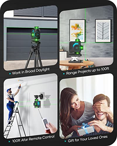 Laser Level Self Leveling 360 Green 4-Plane 4D 16 Line ACTBOT 10000mAh All-Inclusive Kit Swivel Level Line Laser with Pulse Mode Tilt Horizontal Vertical 4x360 Cross Line Remote Controller Switchable