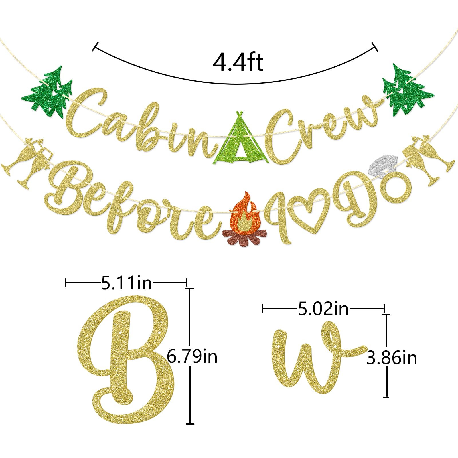 Qttier Cabin Crew Before I Do Banner, Camping Bachelorette Banner, Mountain Bachelorette Decorations, Camp Themed Bridal Shower Party Decor, Last Trail Before the Veil, Gold & Green Glitter