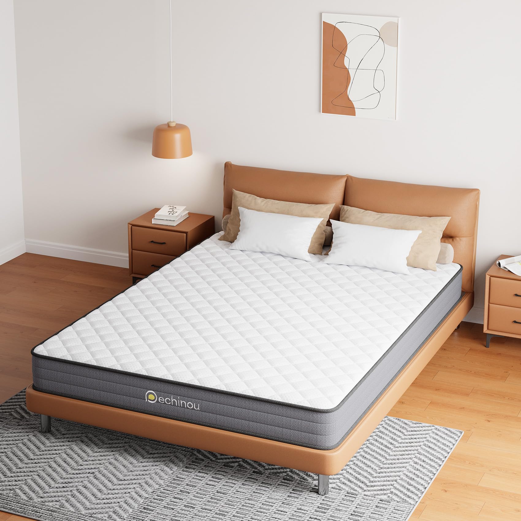 PECHINOU Full Size Mattresses, 6 Inch Hybrid Full Mattress in a Box with Memory Foam & Spring for Edge Support, Motion Isolation, Pressure Relief, Medium Firm Full Mattress, CertiPUR-US