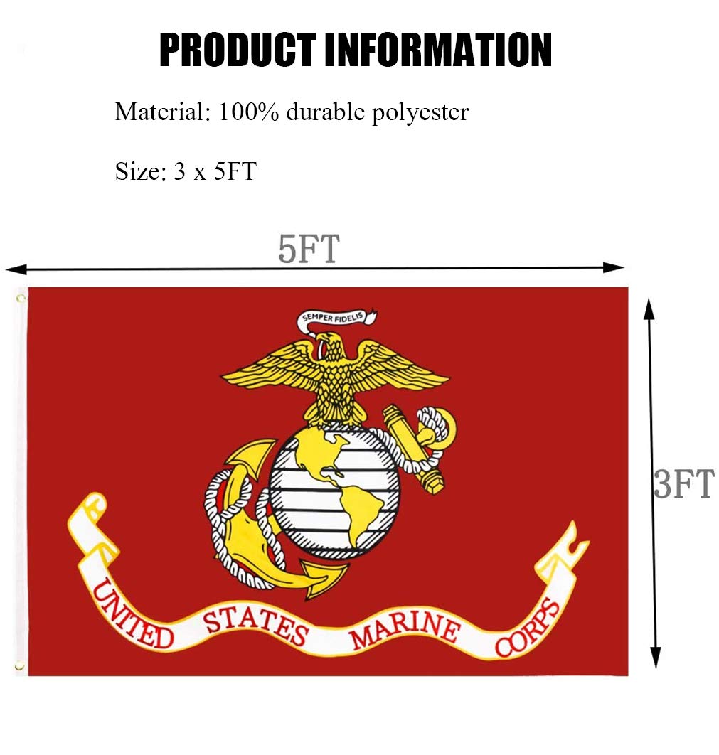 Marine Corps USMC Flag Double Sided 3x5 Outdoor Heavy Duty US Military Army Flags Long Lasting with 2 Brass Grommets