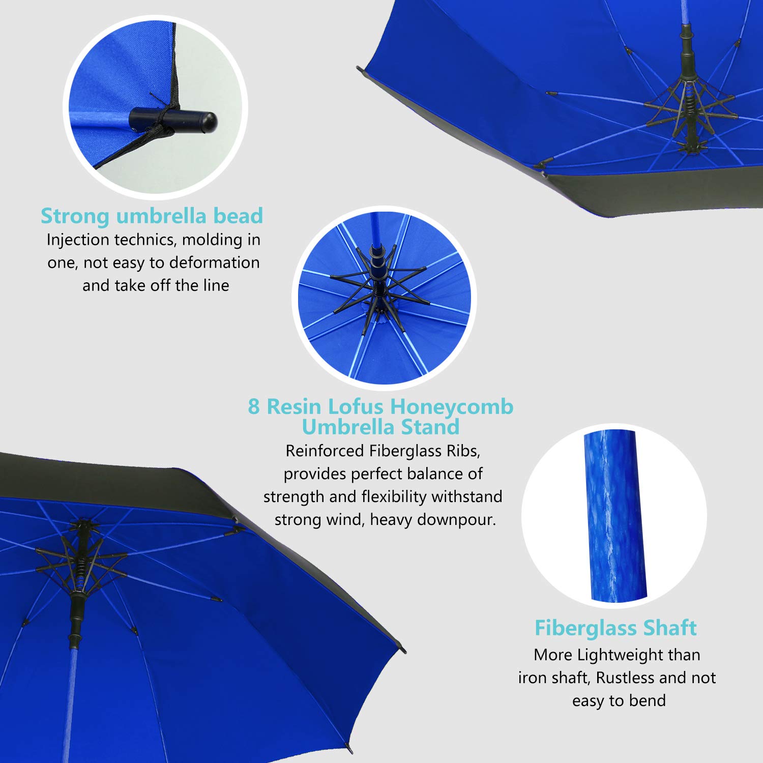 Leanking Golf Umbrella 55 Inch Automatic Open Extra Large Oversize UV Protection Double Canopy Vented Sun Rain Windproof Waterproof Stick Umbrellas for Women Men Family (Black Blue)