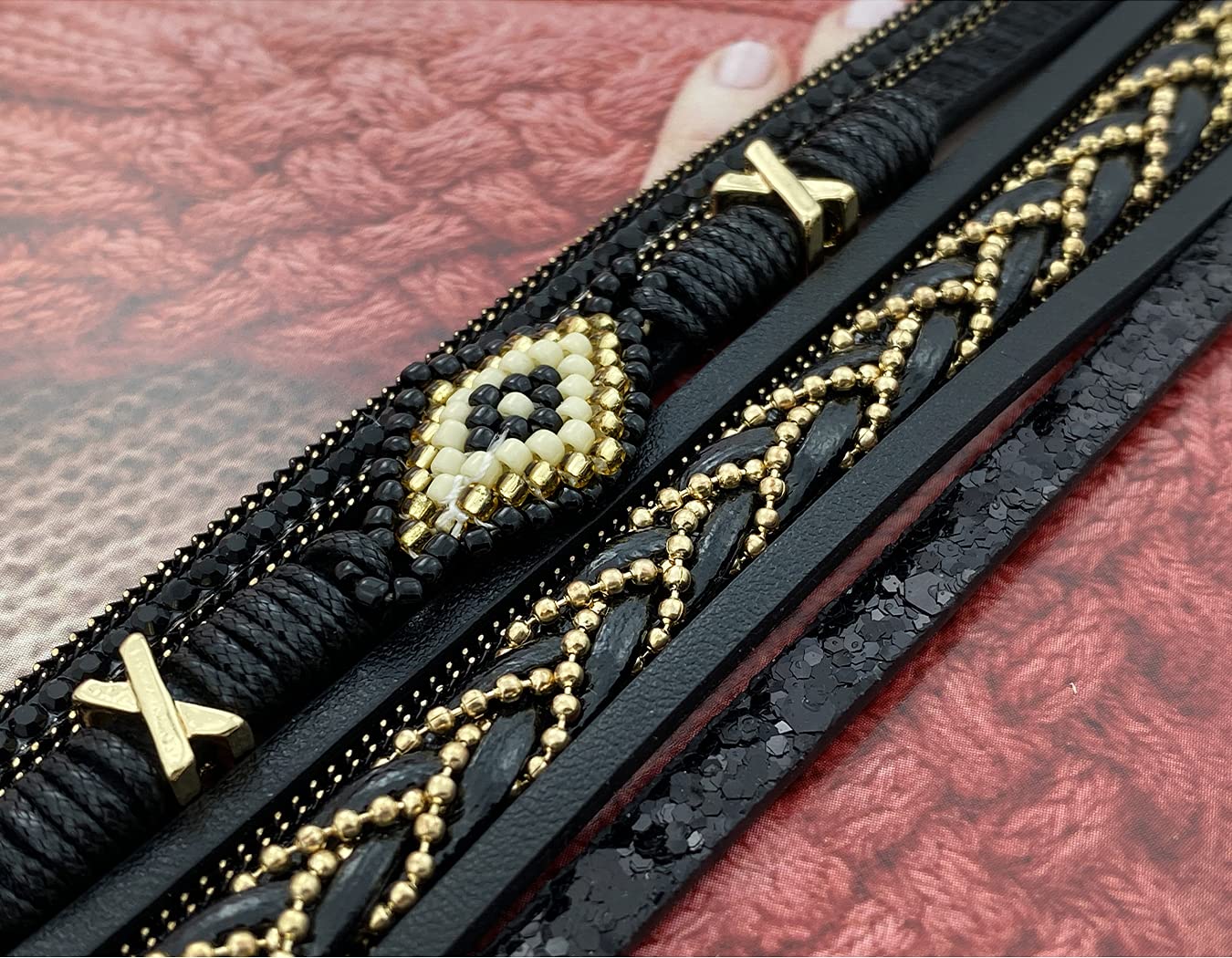 Kar Nann Ethnic Bohemian Leather Bracelet Layered Leather Bracelet Jewelry Hand-Woven Khaki Leather Bangle Gift For Women&Men