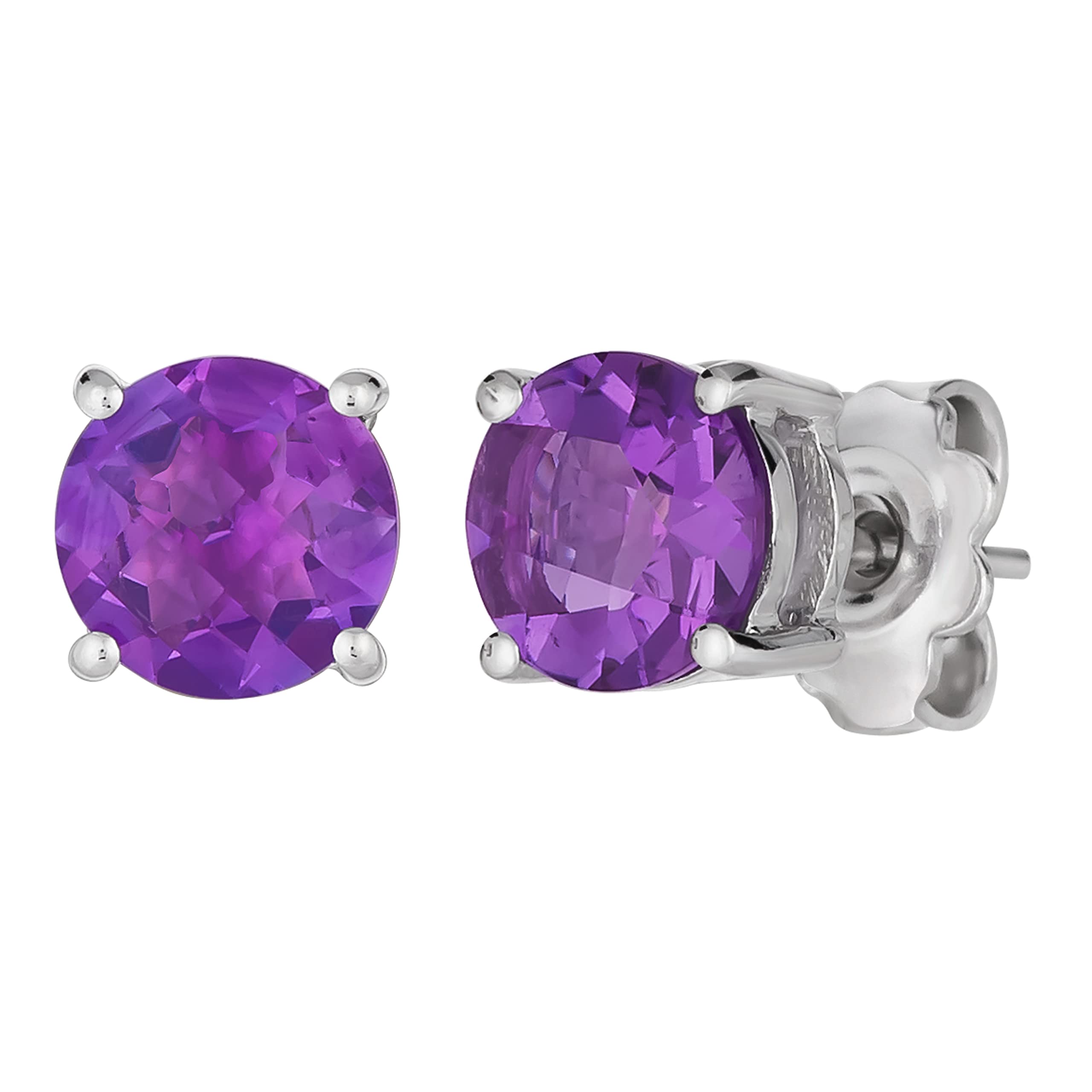 LE VIAN 2 Carat Purple Amethyst Round Stud Earrings for Women in 925 Sterling Silver 4-Prong Setting Push Back