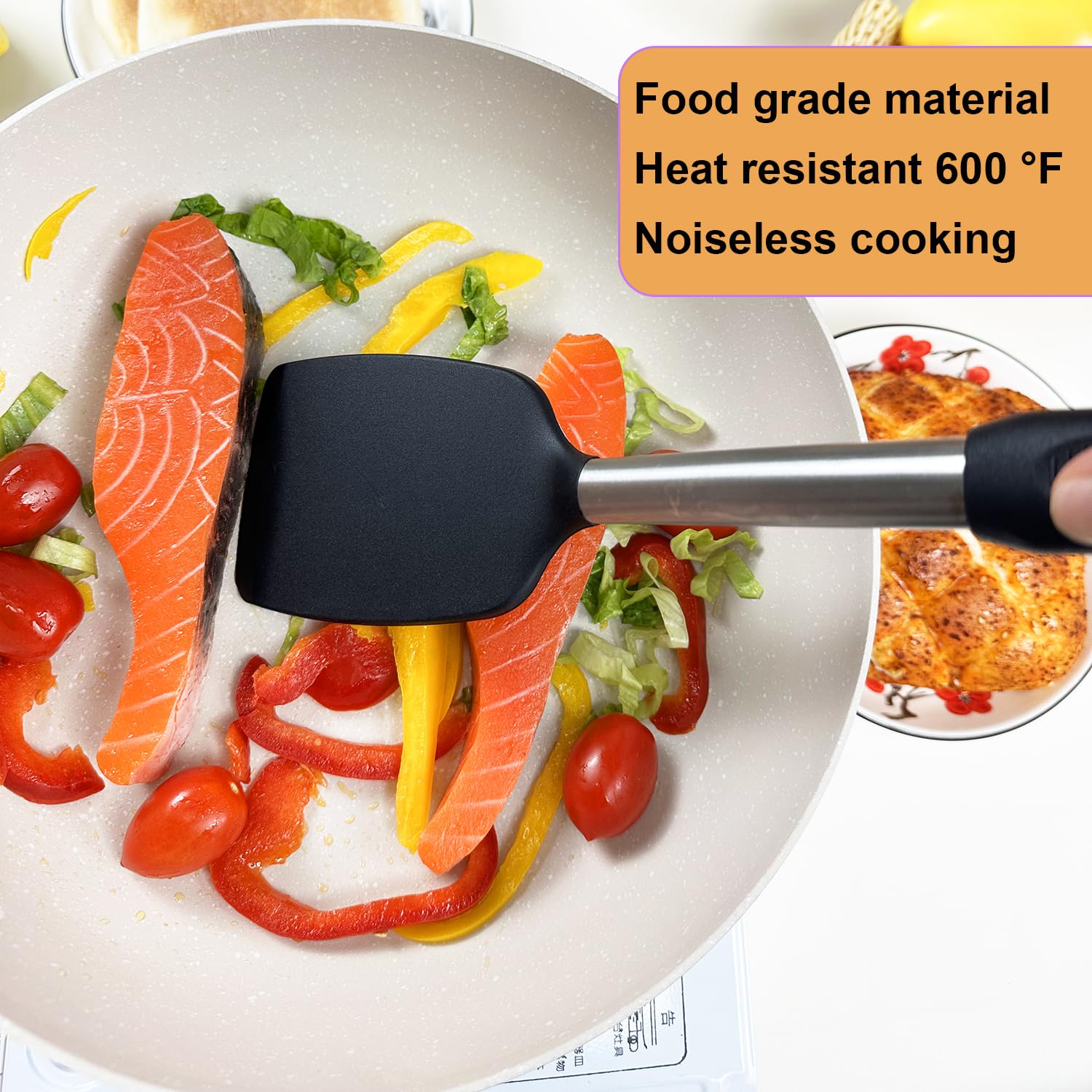 KLAQQED Spatula Set Silicone Spatula Heat Resistant Spatulas for Nonstick Cookware Rubber Spatula Turner Fish Wok Spatula, Large Nonstick Silicone Egg Spatula for kitchen use Cooking Utensils Set