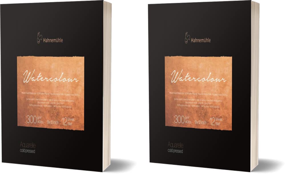 Hahnemhle Collection 100 Percent Cotton Watercolor Pad with 24 Sheets (300 GSM, 9 x 12 Inch) (2-pack)
