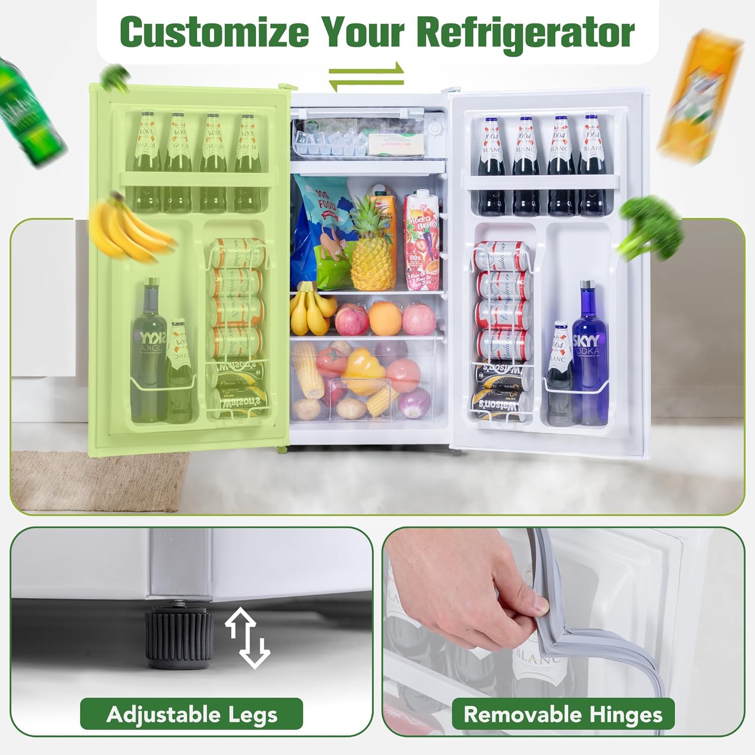 Small Refrigerator with Freezer, ๐ฏ.๐ฎ Cu.Ft, Mini Fridge with Freezer, 7 Settings Temperature Adjustable, Single Door, Compact Refrigerator for Bedroom, Office, Dorm, White