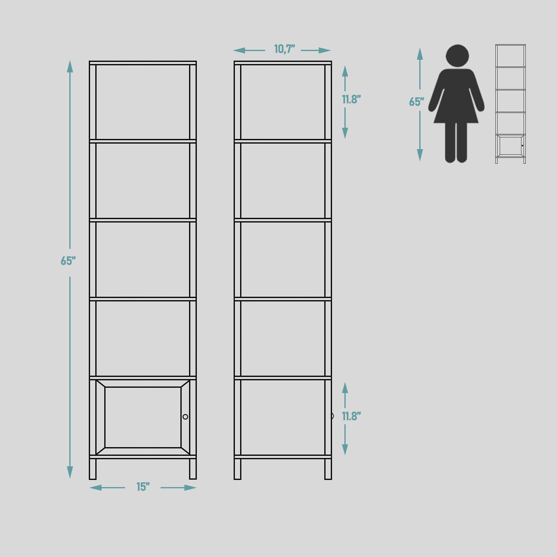 TUTOTAK 6 Tier Bookcase and Bookshelf, Narrow Book Shelf with Door for Small Space, for Living Room, Office, Study, Entryway, Charcoal Grey BS03BY006