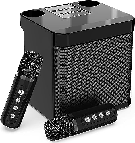 Karaoke Machine with Two Wireless Microphones, Portable Bluetooth Speaker Karaoke Sining Machines for Adults, Kids, Karoke PA System, with Echo and Vocal Cut, Supports TF/USB, AUX in,for Home Party
