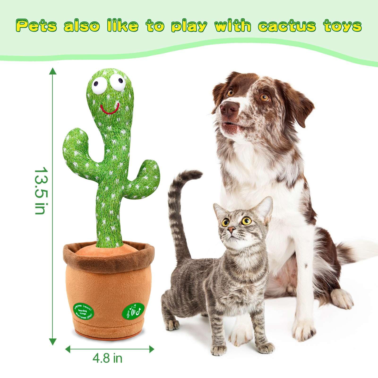 LGOUYGG Cactus Baby Tummy Time Toy, Singing Talking Mimicking with Light-Up Music, Interactive Gift for Infants and Toddlers