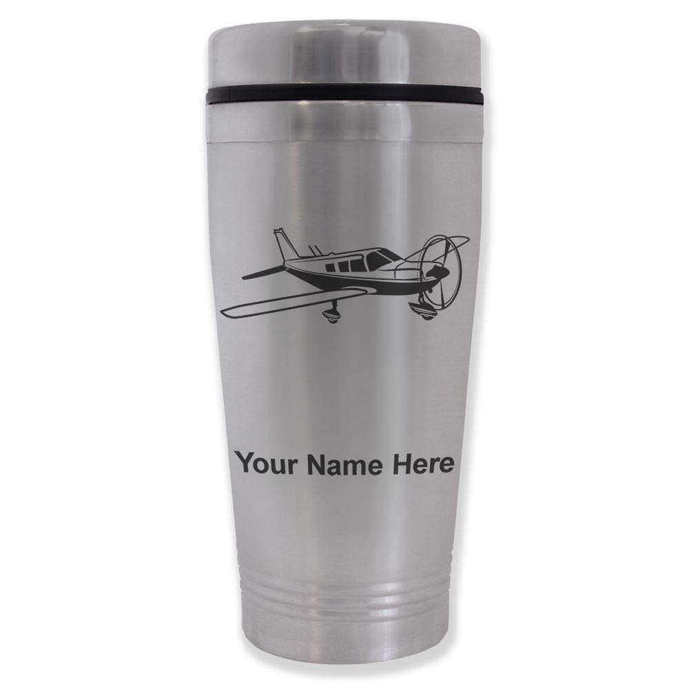 LaserGram 16oz Commuter Mug, Low Wing Airplane, Personalized Engraving Included