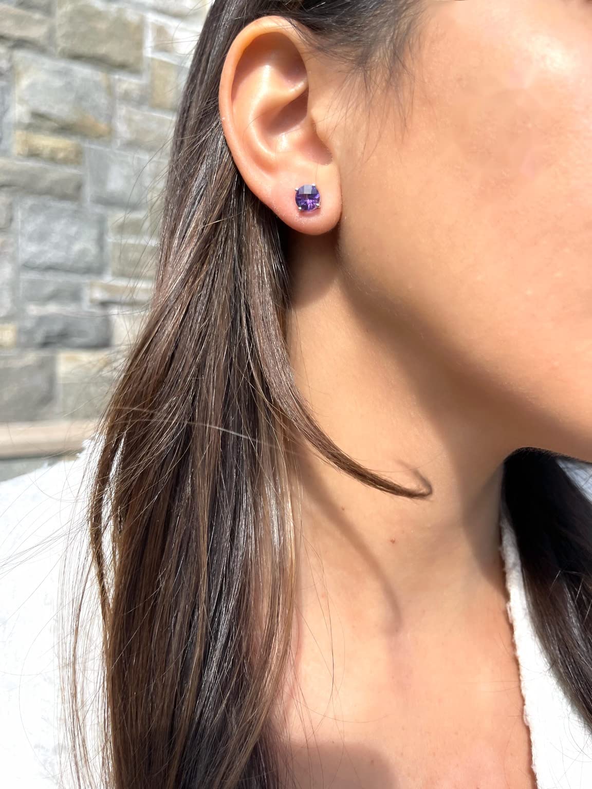LE VIAN 2 Carat Purple Amethyst Round Stud Earrings for Women in 925 Sterling Silver 4-Prong Setting Push Back