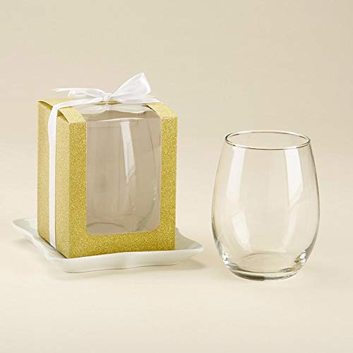 Kate Aspen 15 oz. Personalized Stemless Wine Glass - 48pcs/Silver - Custom Wedding Favors and Bridal Shower Party Favors with Customized Designs Text Lines