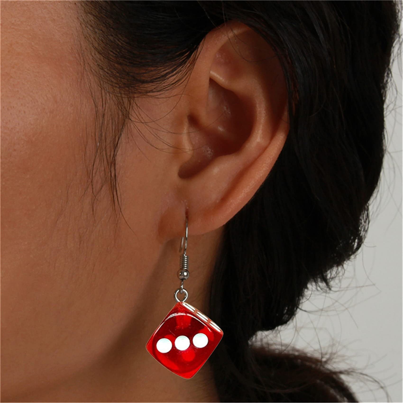 Iumer Women Dice Earrings Disco Dancing Earrings Punk Funny Geometric 3D Dice Drop Dangle Earrings Party Jewelry (Red, 1 Pair), 1 pair