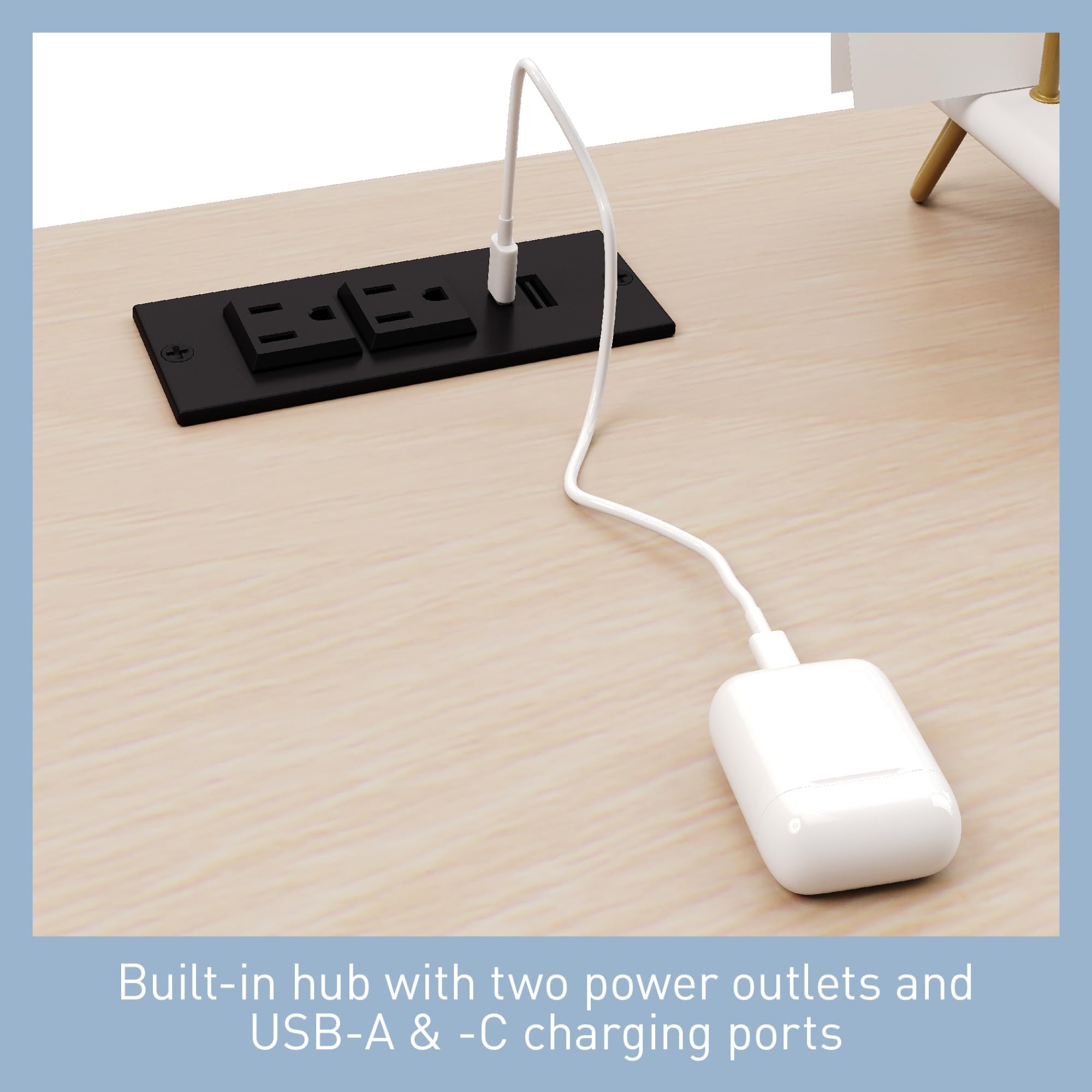 RealspaceĀ® Koru 60"W Straight Computer Desk With Integrated Power & Charging, Natural Oak