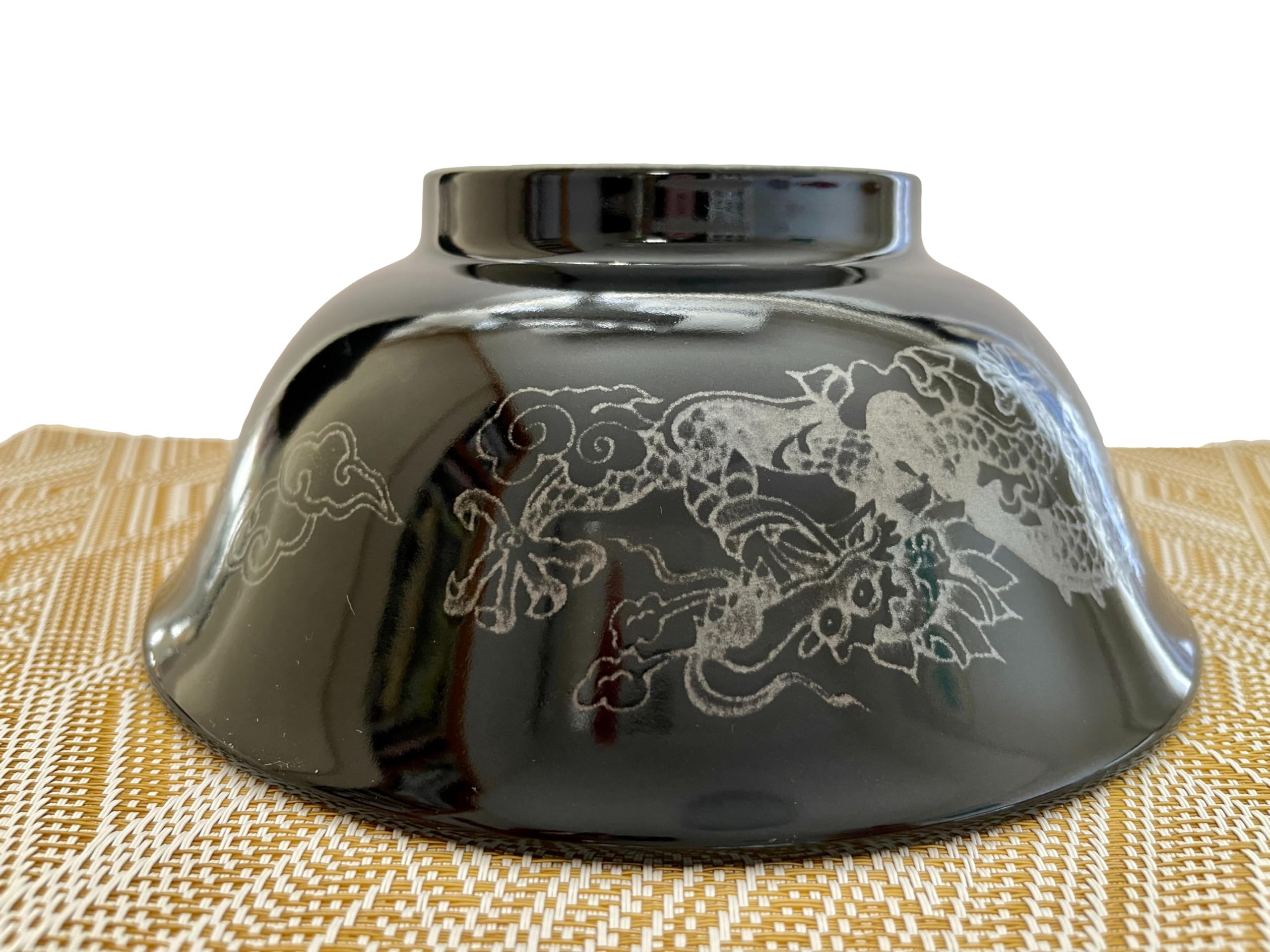 Japanese Black Glaze Silver Dragon 8.35 Inches Diameter Ramen Soup Ramen Noodle or Serving Bowl with Chopsticks