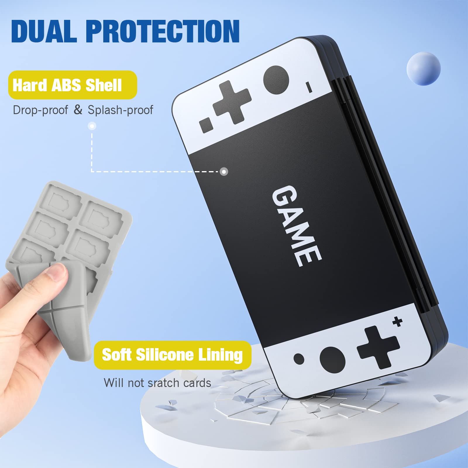 MoKo 48 Game Card Case Compatible with Nintendo Switch OLED 2021/Switch/Switch Lite, Switch Games Holder Case for 48 Switch Game Card & 24 SD Card, Slim & Portable Game Card Storage Box, Lightning