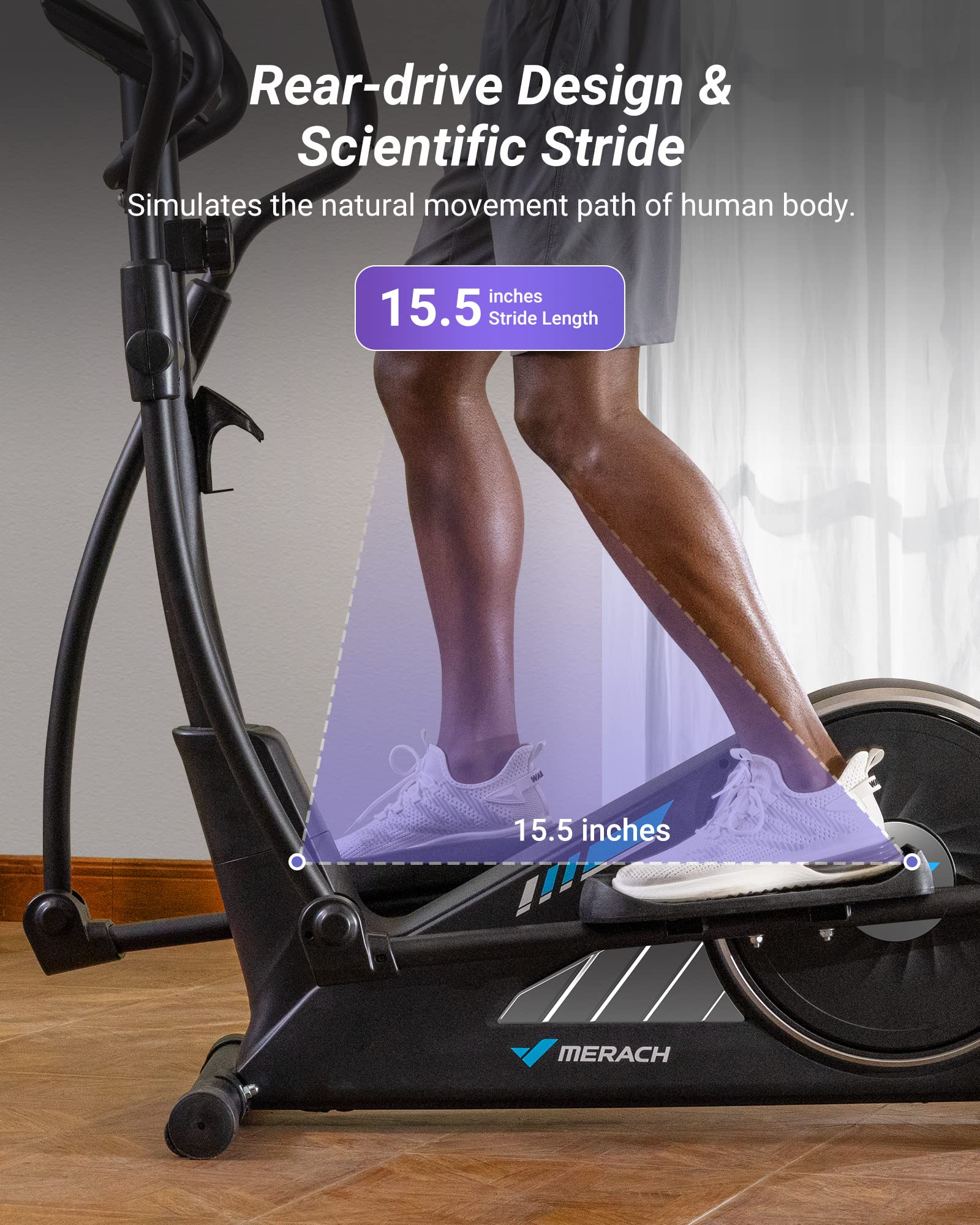 MERACH Elliptical Electromagnetic Machine with MERACH App, Elliptical Exercise Machines for Home Use, 16-Level Auto Resistance Adjustment