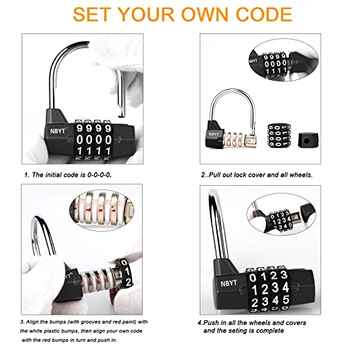 NBYT 4-Digit Combination Padlock, Door Handle Padlock, Suitable for lockers, Filing cabinets, wardrobes, Small Fences, Sheds, pet Door Locks. (4in (D3/16")) Black