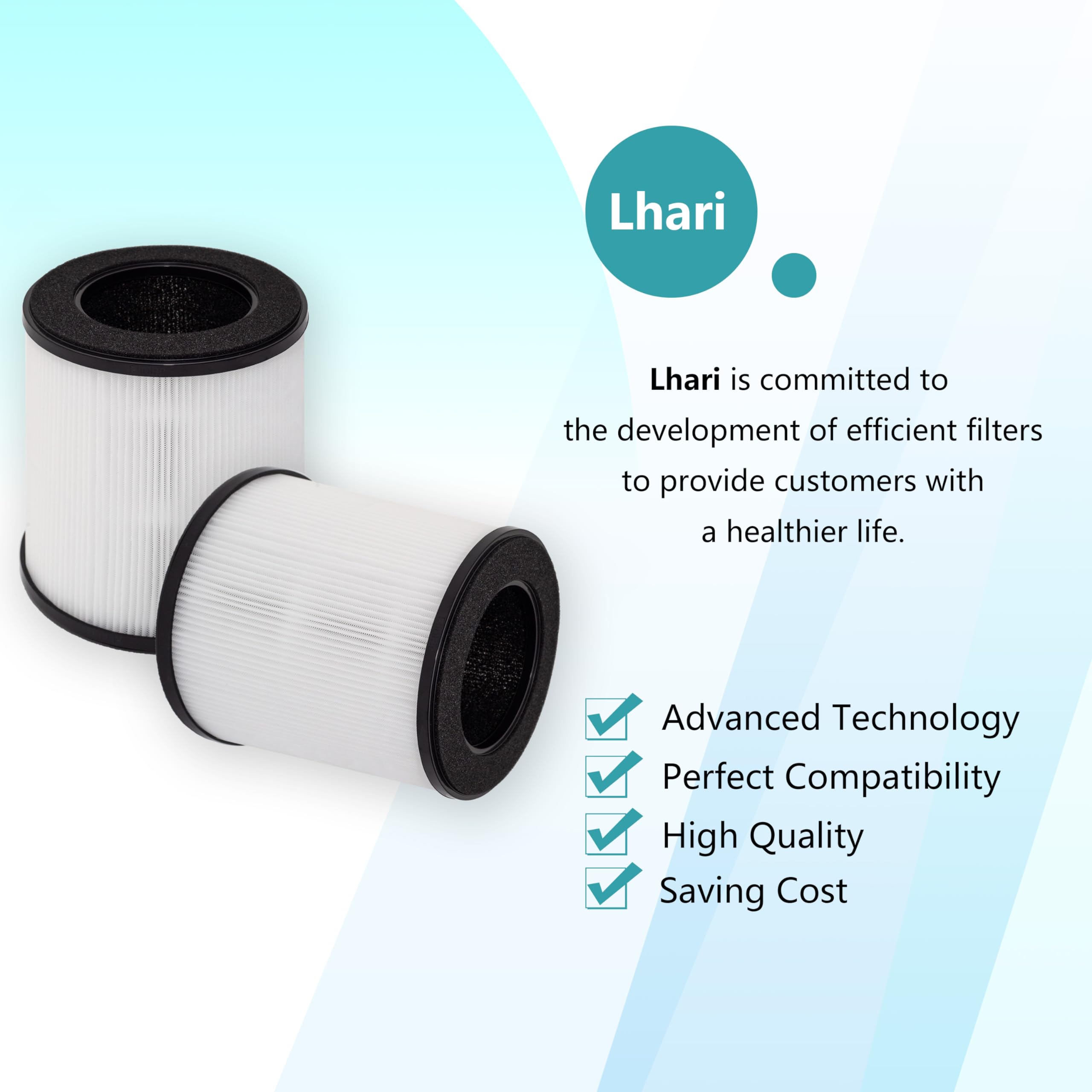 Lhari B-D02L H13 True HEPA Filter Replacement, Compatible with MOOKA B-D02L and KOIOS B-D02L Air Purifier & VEWIOR B-D02U Air Purifier, 3-in-1 H13 True HEPA Filter Set, 2-Pack
