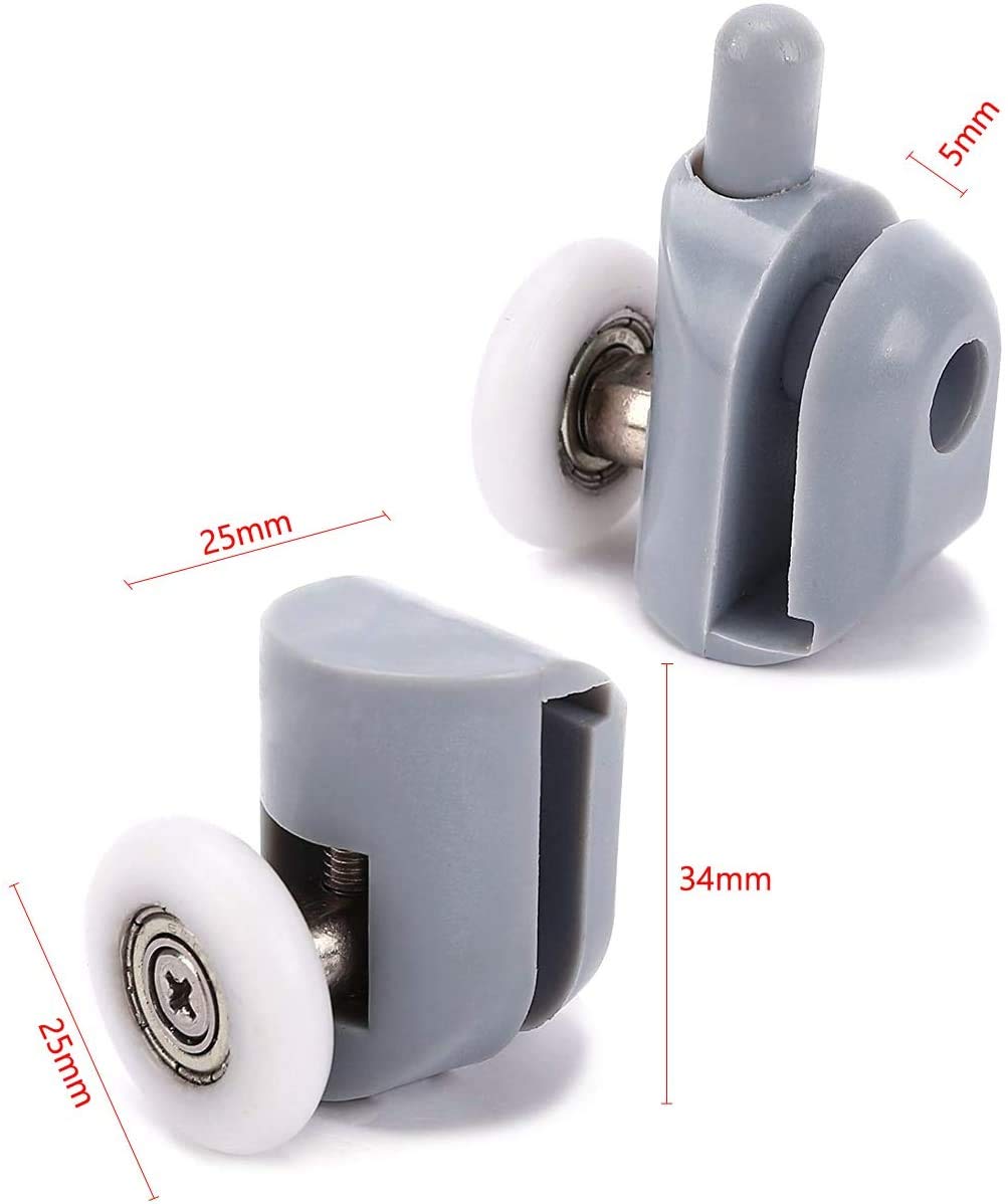 Queta 8Pcs x Shower Door Rollers(4xtop+4xbottom+Screw+Cover Caps), Shower Door Rollers / Runners / Wheels / Pulleys/Guides 23Mm Diameter , Ultra-Quiet Home Bathroom DIY Replacement Parts