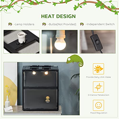 PawHut Reptile Glass Terrarium Tank, Breeding Box with Screen Ventilation, Lamp Holders, Hanging Basin for Lizards, Chameleon, Tortoise, 23.5" x 16" x 28"