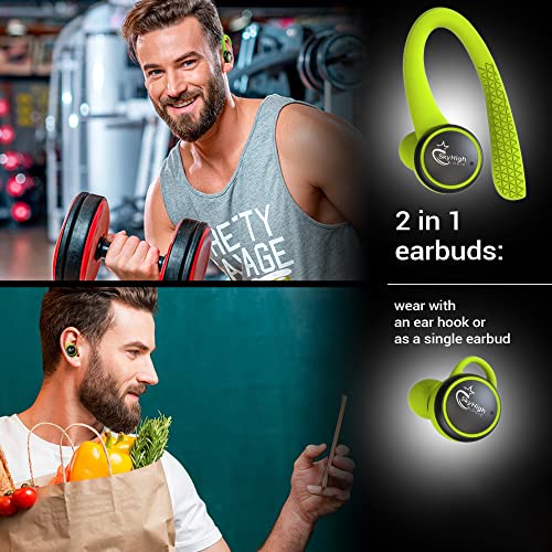 Sky High Logic True Wireless Earbuds with Charging Case - Bluetooth 5.0 Headphones with Ear Hook - Environment Noise Canceling, Waterproof for Fitness, Calls Sky7 Green