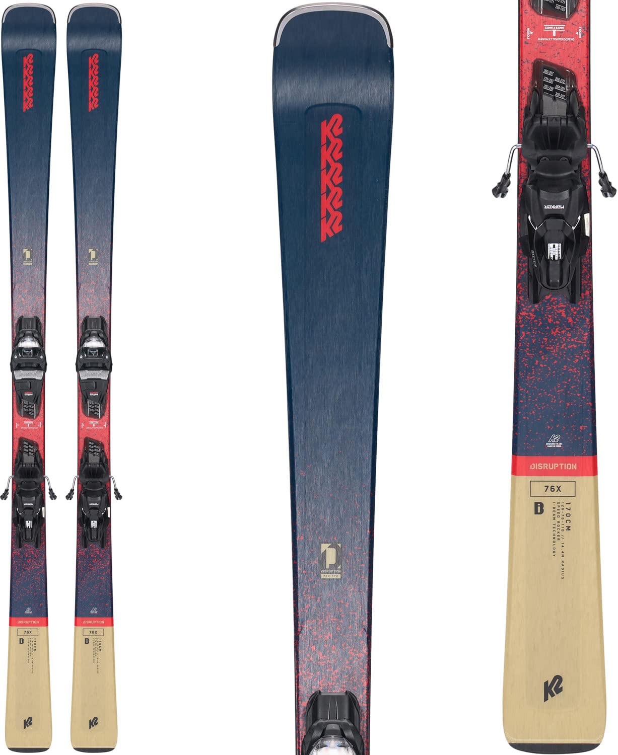 K2 Disruption 76 X Mens Skis 170 W/M3 10 Compact Quikclik Bindings