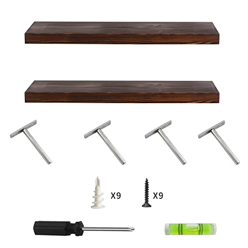 QTSARTISAN Floating Shelf ,Wall Shelf,Decor Wall Mounted Shelves ,Hanging Shelf Set for Bathroom Kitchen Living ,Kitchen,Room Bedroom Storage (17" x 5.9", Dark Walnut)