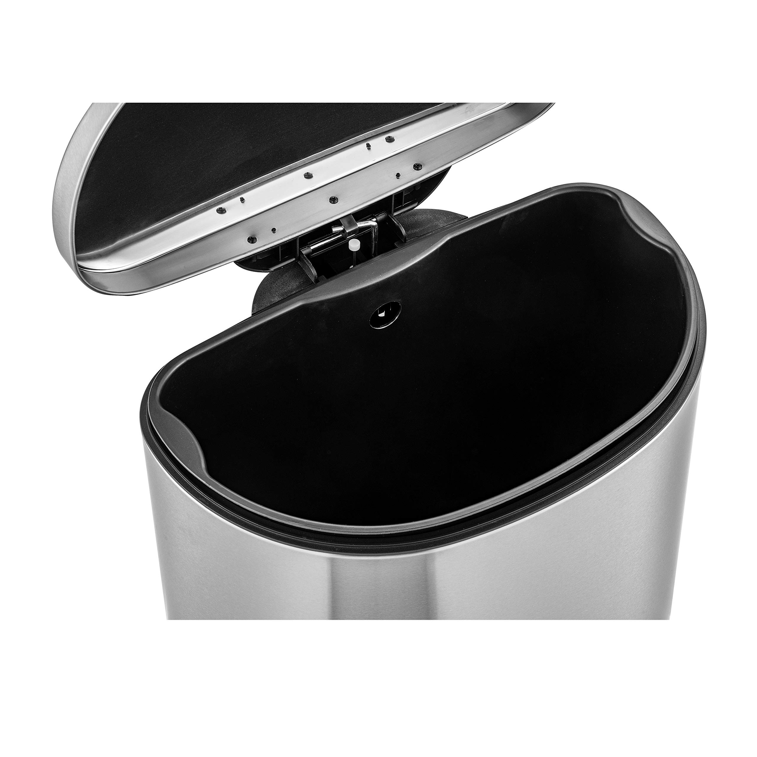 QUALIAZERO 50L Stainless Steel Step-On Trashcan with Soft Close Lid, Hands-Free Operation, Ideal for Kitchens, Offices & Commercial Spaces, D Shape