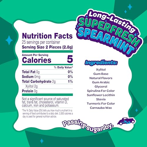 JOYRIDE Clean Gum - Aspartame Free, Sugar-Free & Low Carb | Long Lasting, Vegan, Non-GMO (Superfresh Spearmint, 50 Count (Pack of 1))