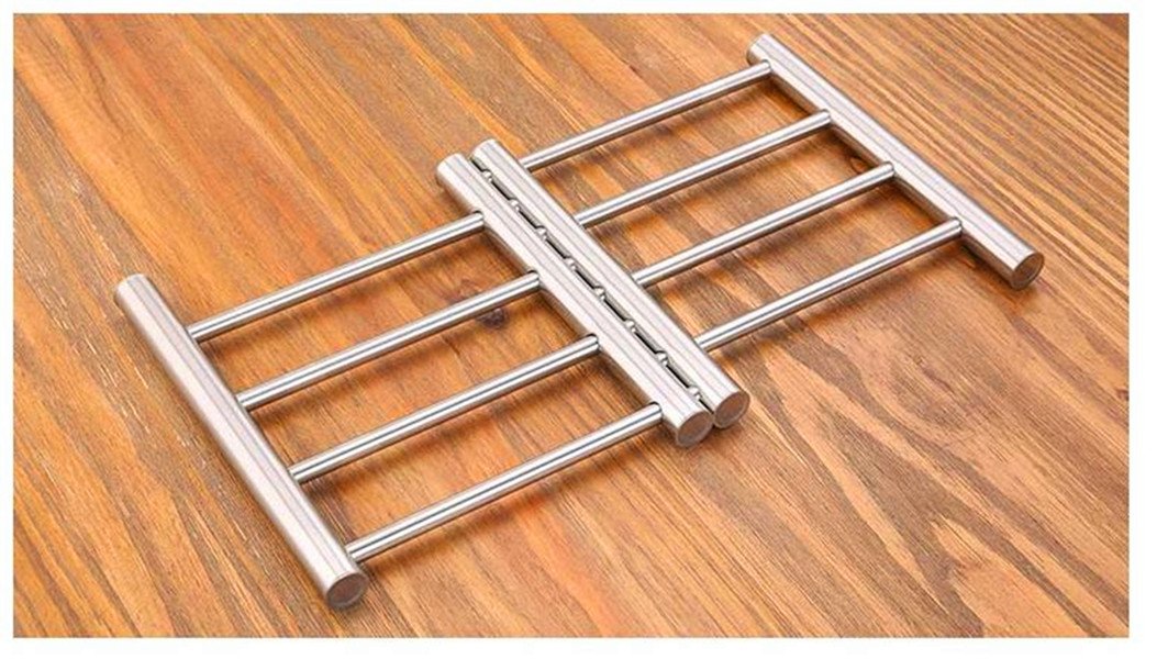 Leoyoubei 8x9 Metal expands Trivet Wite from 9" to 15" Multi-Purpose Spoon Rest and Kitchen Table mats Shrink Pads Non-Sliding hot pad and Pot Holder (Silver x 2)