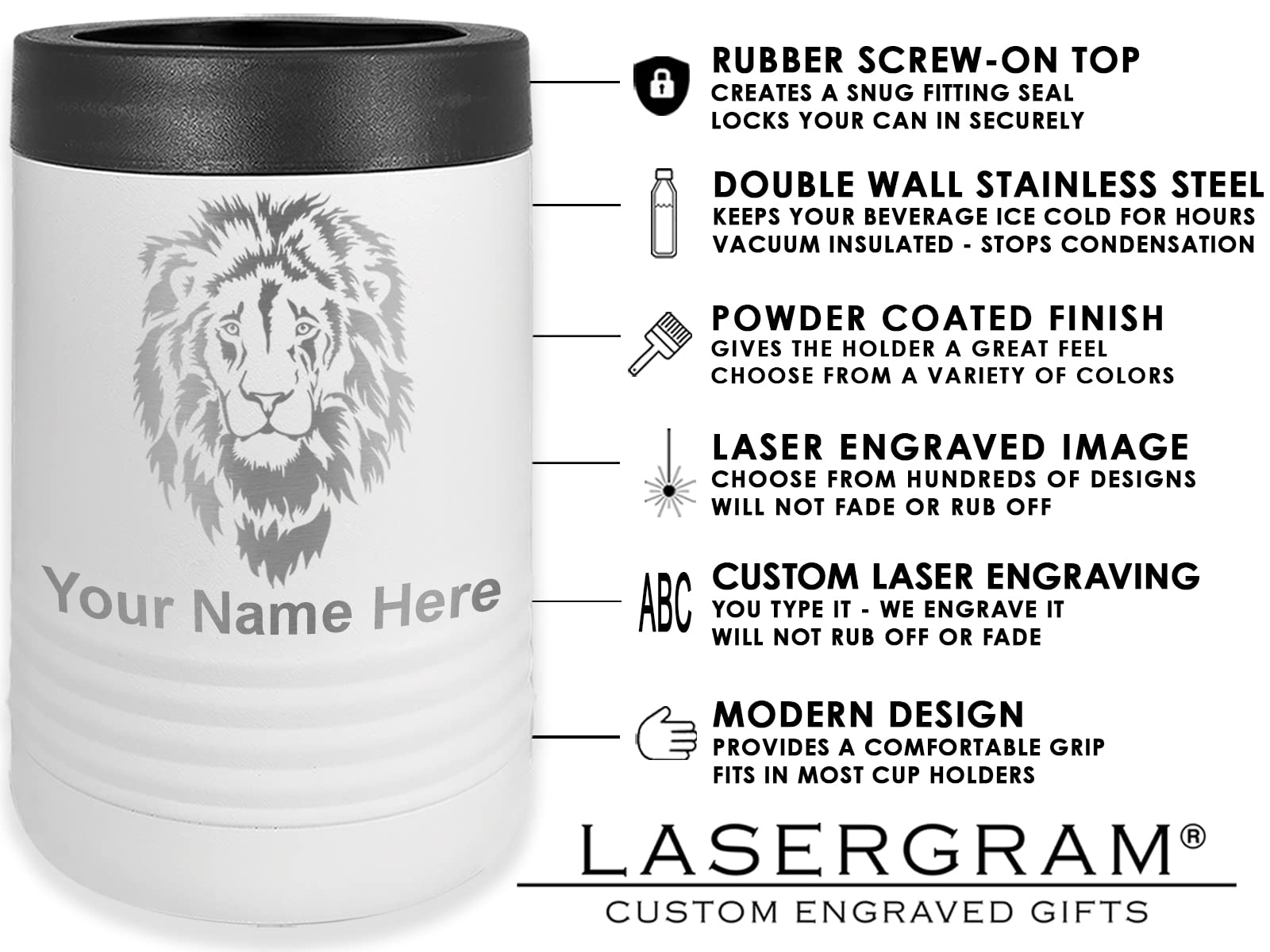 LaserGram Double Wall Insulated Beverage Can Holder, Basketball Slam Dunk Woman, Personalized Engraving Included (Standard Can, White)