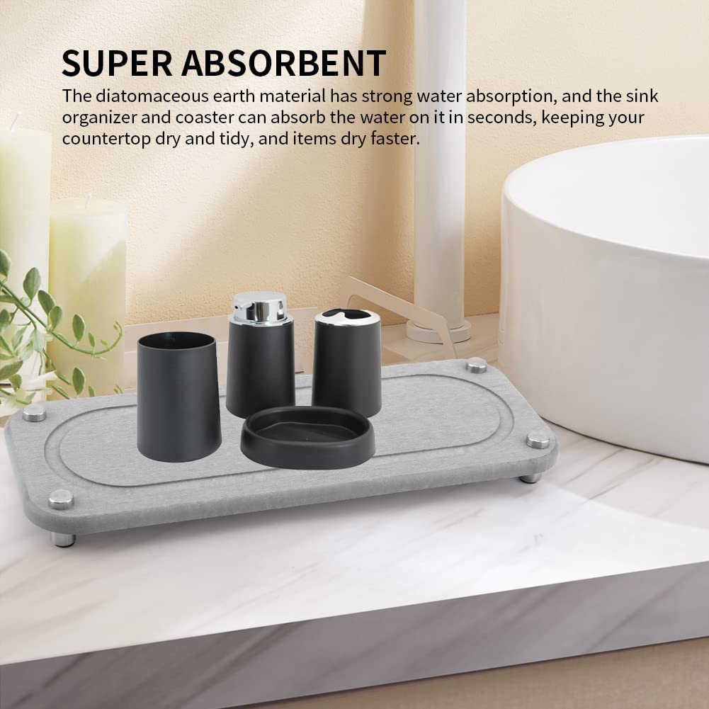 Instant Dry Sink Organizer, Soon Neat Kitchen Sink Caddy with 1 Pcs Square Coaster, Sponge Holder for Kitchen Sink, Sink Organizer for Kitchen Bathroom Countertop(Grey)