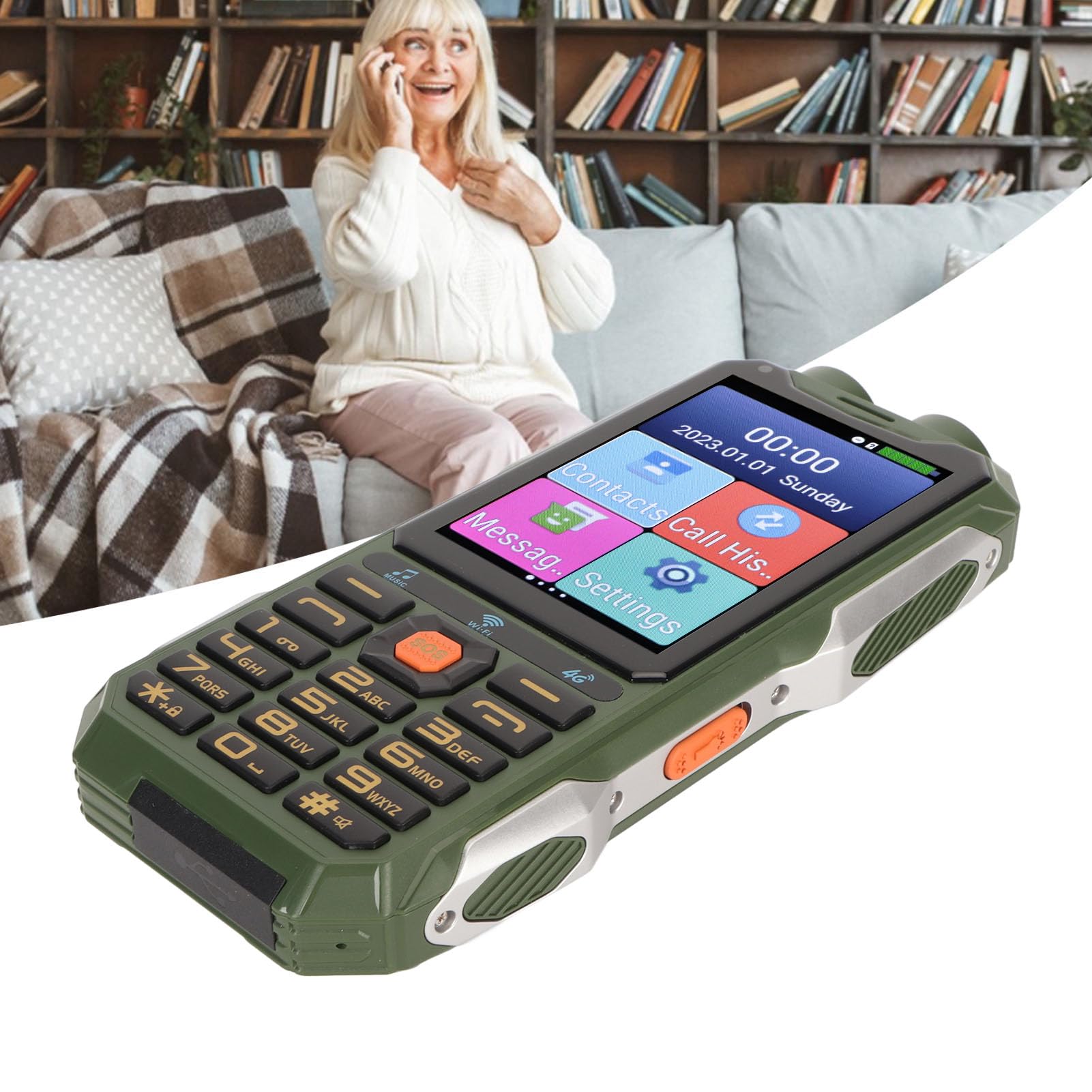 GOWENIC Rugged Senior Cellphone, 4G 4in Touch Screen, Large Button, 18000mAh Battery, LED Flashlight, Loud Sound, Quick Dial Phone,7.0, Extended Standby Time (Green)