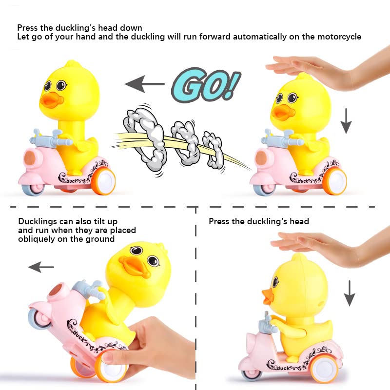 MRSOHRET(2 Pack A Baby Toy Motorcycle That Automatically Moves Forward by Pressing The Duckling's Head,Cute Design, Suitable for Babies Over 2 Years Old