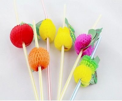 New 50Pcs Hawaiian Theme 3D Fruit Summer Party Colorful Cocktail Drink Straw Funny FBA