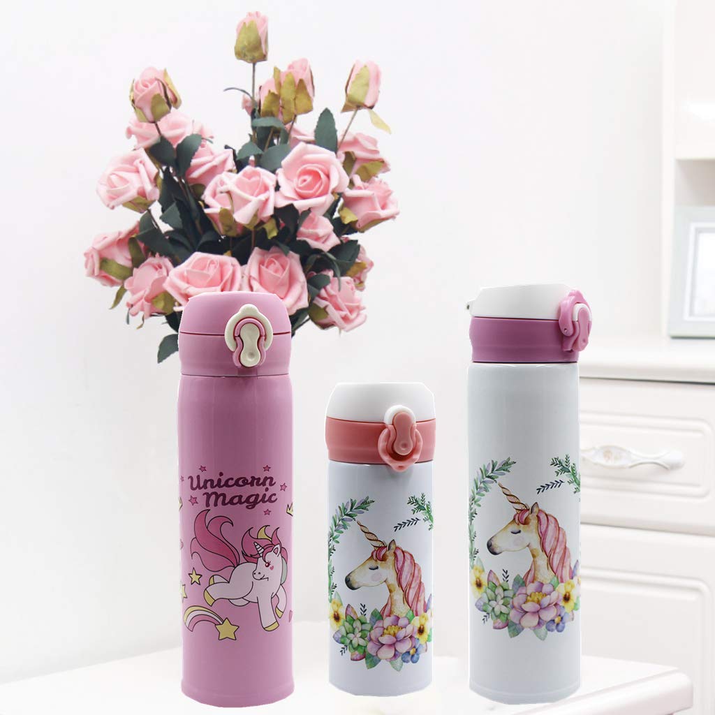 leomoste Unicorn Pattern Water Bottle Stainless Steel Mug Vacuum Insulated Mug for Women Kids Girls,17 Ounce