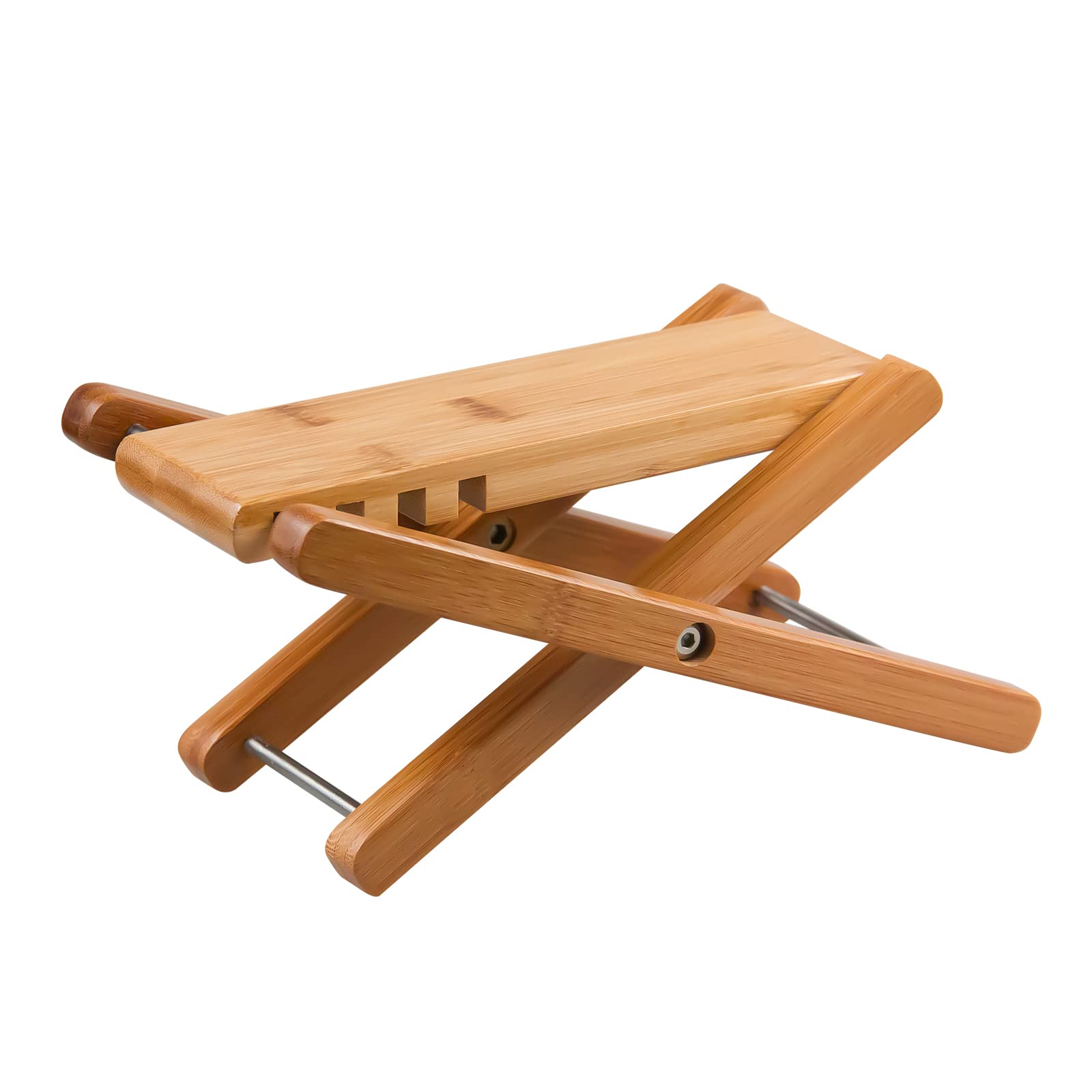 KVMORZE Guitar Foot Stool, Folding Bamboo Footstool, 4 Gears Adjustable Guitar Foot Rest Stand for Guitar Lovers, Foldable Footrest for Classical Acoustic Guitar (Original Bamboo)