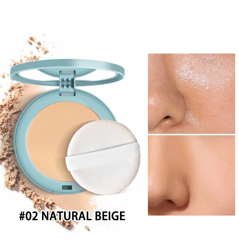 RISTALGIC Face Powder Oil Control Pressed Powder Long Lasting Waterproof Face Powder Silk Soft Mist SPF Cosmetics Smooth Texture Pan, 02-NATURAL BEIGE