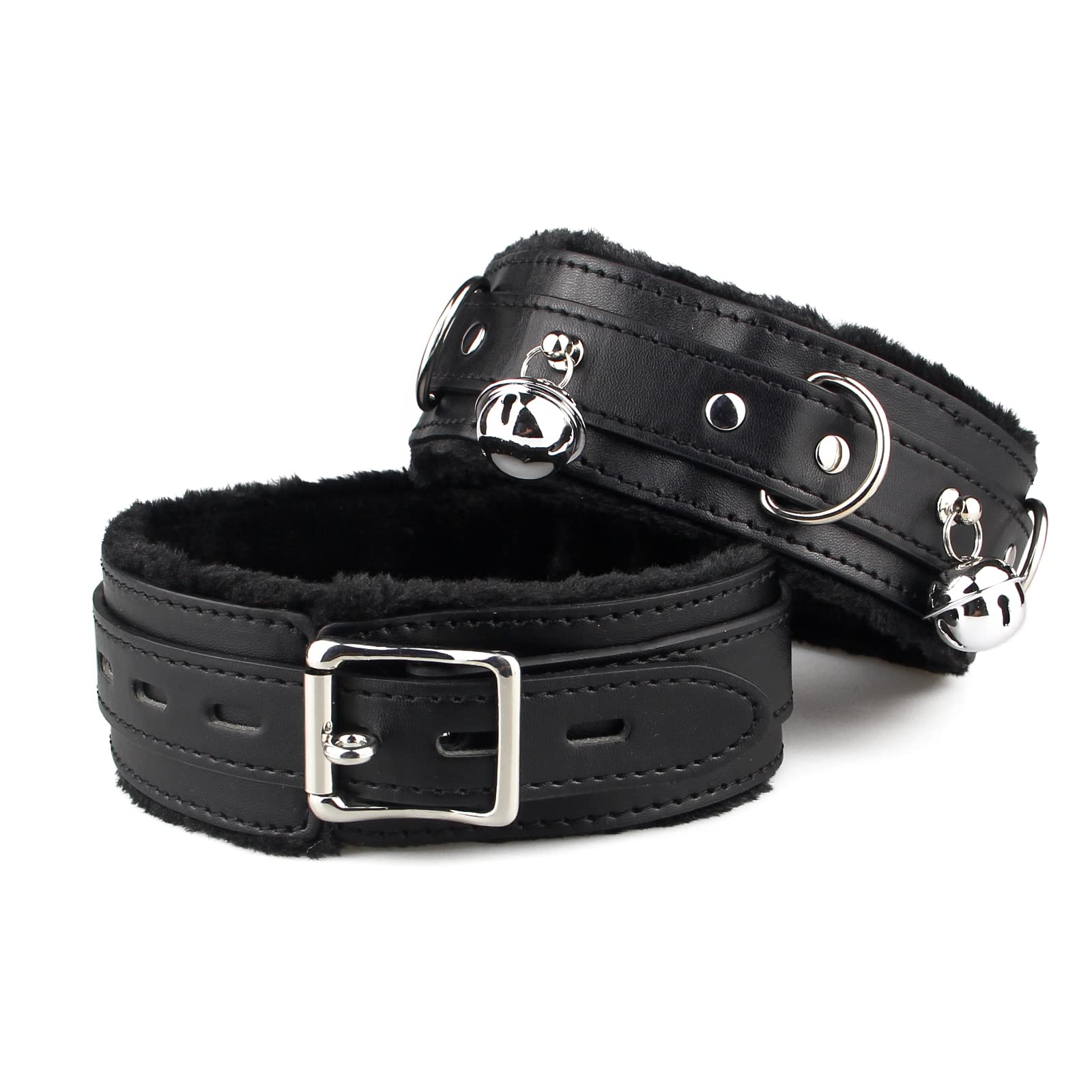 Leather choker Collar with Bell Adjustable Size for women Black