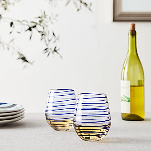 Kate Spade New York Charlotte Street 2Pc Stemless Wine Glass, 2 Count (Pack of 1), Blue