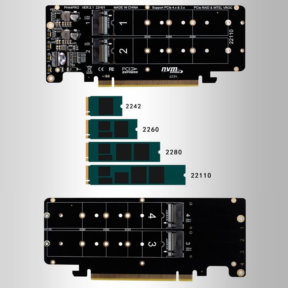 PCIE 4.0 -Disk PCIeX16 to M.2 M-Key NVME SSD Expansion Card,Supports 4 NVMe M.2 M Key 2280 SSD
