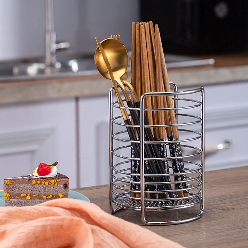 kaileyouxiangongsi Utensil Drying Rack/Chopsticks/Spoon/Fork/Knife Drainer Basket Flatware Storage Drainer (Silver)