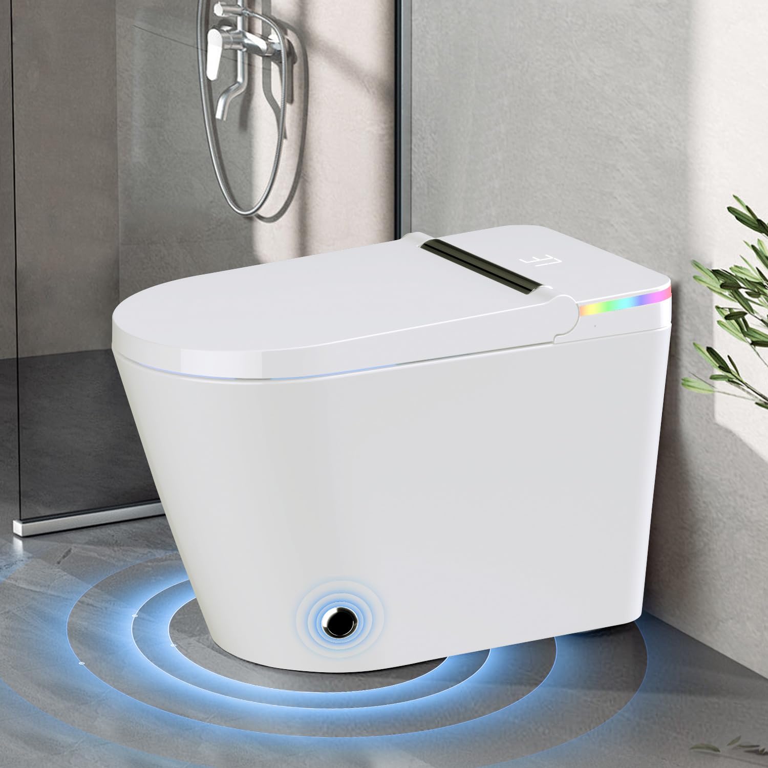 Smart Bidet Toilet with Heated Water/Adjustable Washing Settings/Air Dryer/LED-light, One Piece Bidet-Toilet with Remote Control/Auto Open Cover