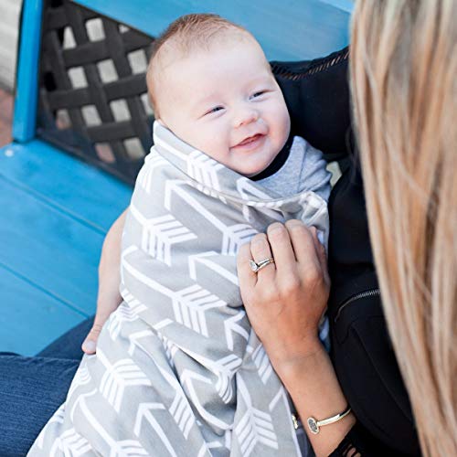 Kids N' Such Baby Blanket and Multi Use Nursing Cover, Car Seat Canopy, Shopping Cart, High Chair, and Stroller Bundle - Grey Arrow