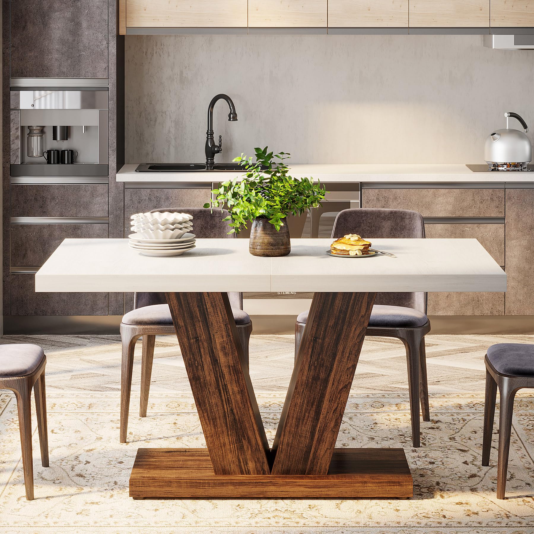 Tribesigns 47-Inch Dining Table for 4, White Kitchen Dinner Table with Heavy Duty Pedestal, Farmhouse Wooden Eating Table for Home, Dining Room, Small Space