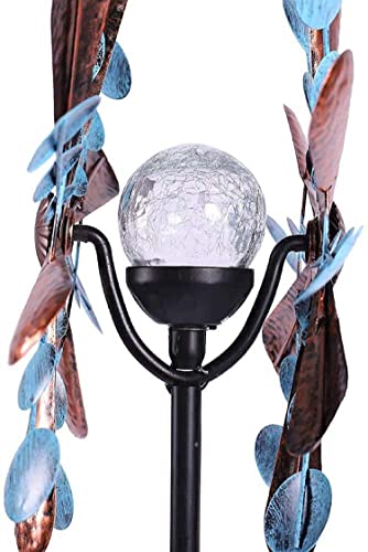 NUENUN Wind Spinner Outdoor Metal - Multi-Color Seasonal LED Lighting Solar Powered Glass Ball with Kinetic Wind Spinner Dual Direction for Patio Lawn & Garden