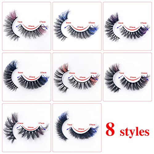 IFLOVEDEKD 10 Pairs Colored Lashes Russian Strip Lashes with 5 Colors 8 Styles Eyelashes Mix Wispy Faux Mink Fluffy Long False Eyelashes Reusable D Curl Lash Strips