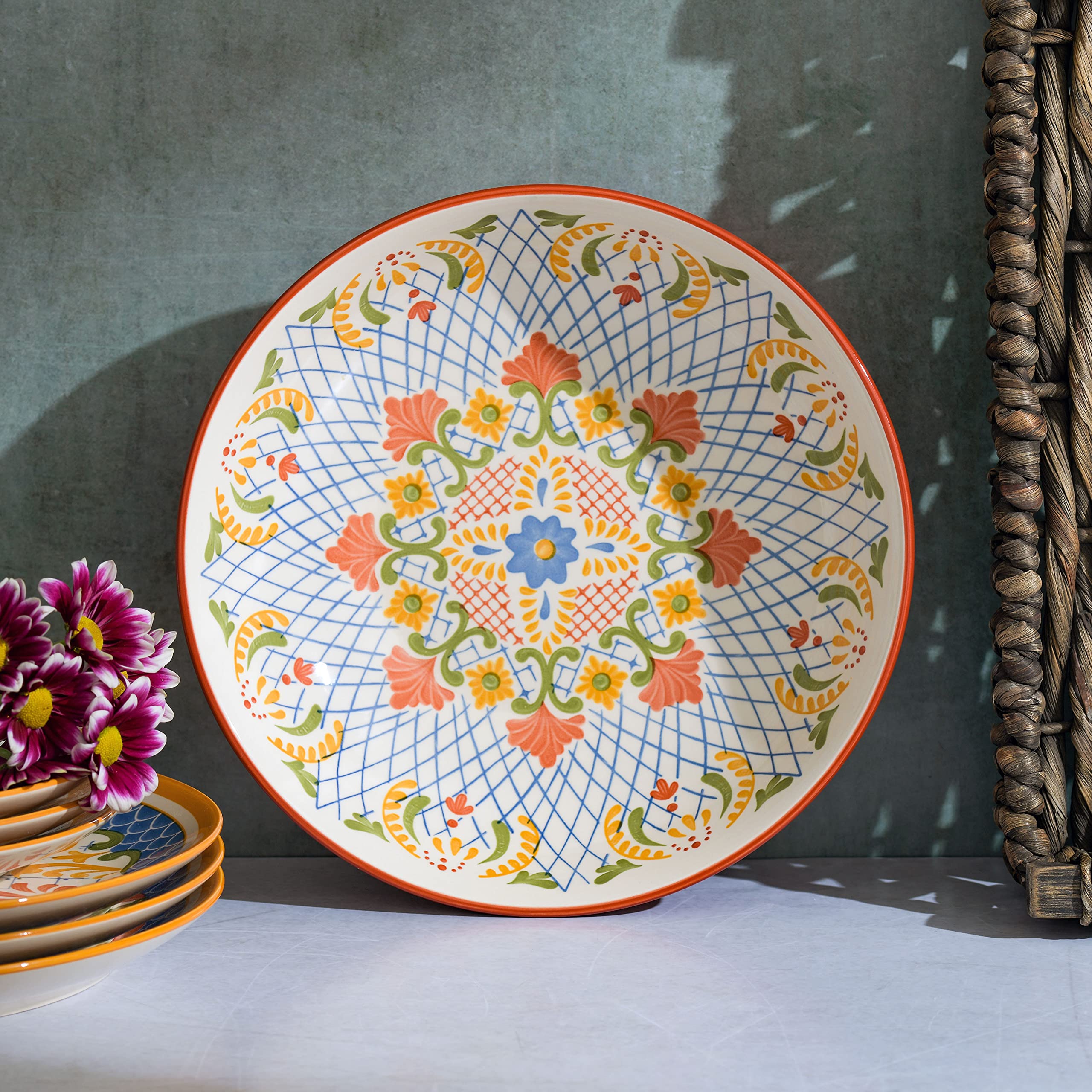Laurie Gates by Gibson Hand Painted Tierra Mix and Match Dinnerware Set, Pasta Bowl (10.5"), Assorted